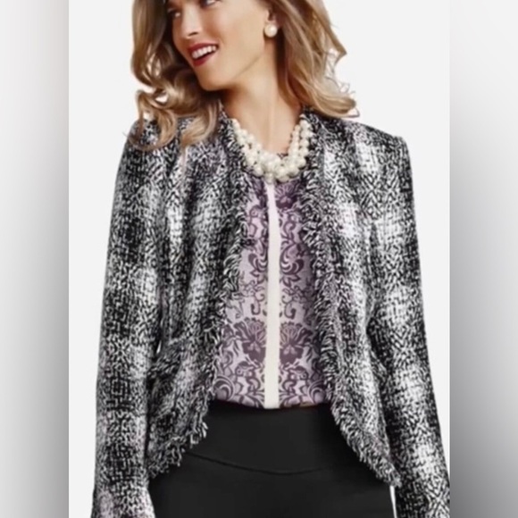 CAbi | Jackets & Coats | Cabi 99 Best In Show Tweed Jacket With Fringe ...